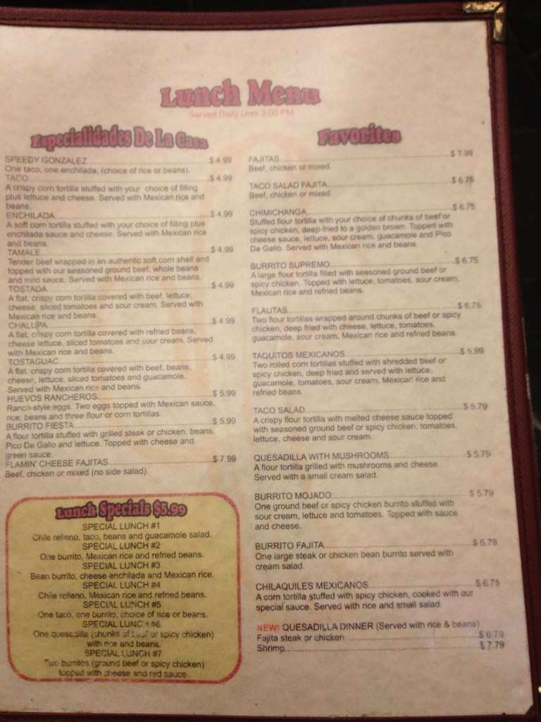 Menu at Casa Fiesta restaurant, Fultondale, Lowery Pkwy Ste 103