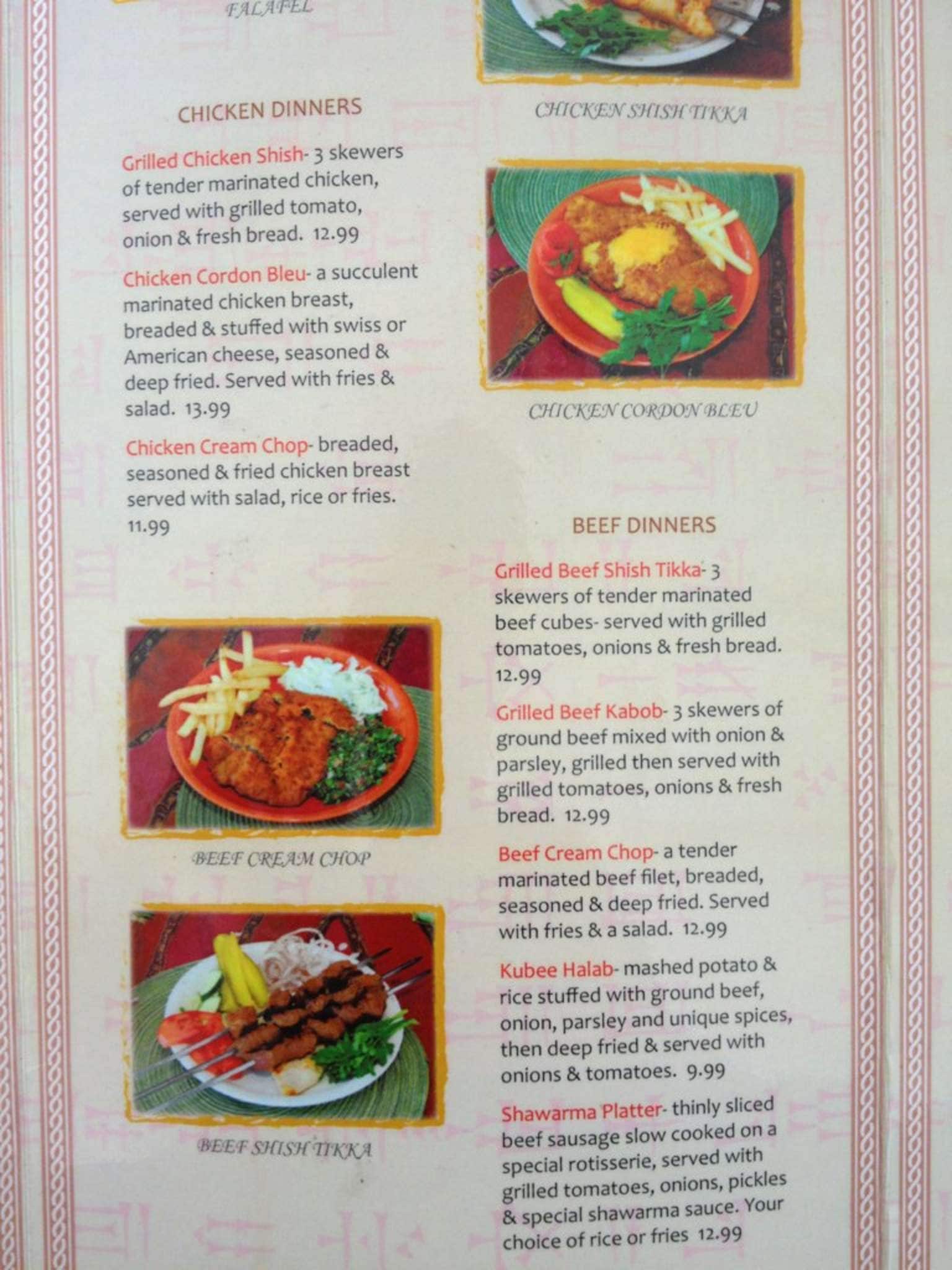 Menu at Babylon Restaurant, Johnson City