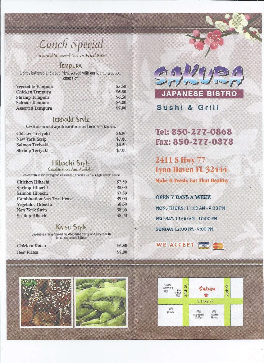 Menu at Sakura Sushi & Grill restaurant, Lynn Haven