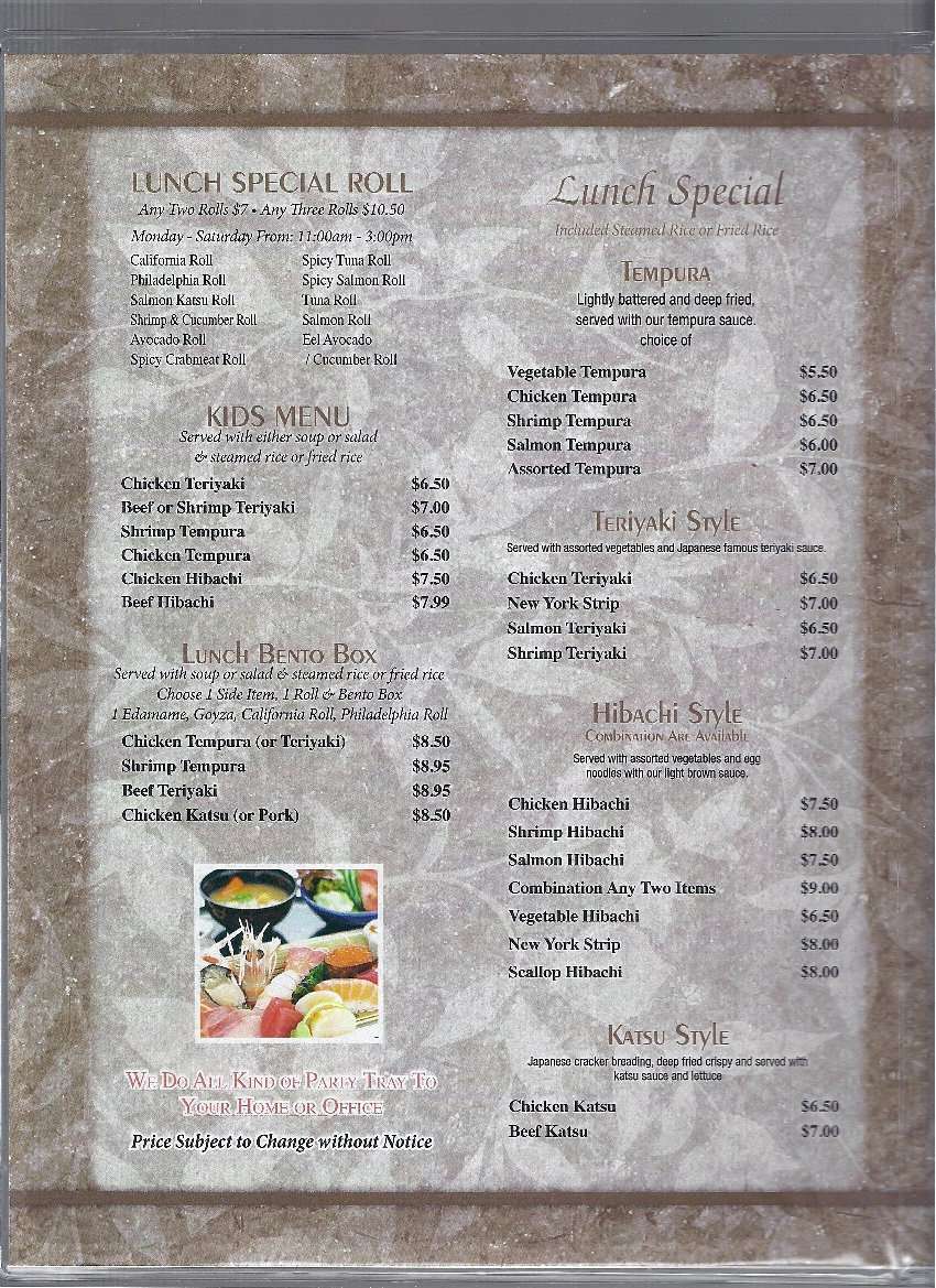 Menu at Sakura Sushi & Grill restaurant, Lynn Haven