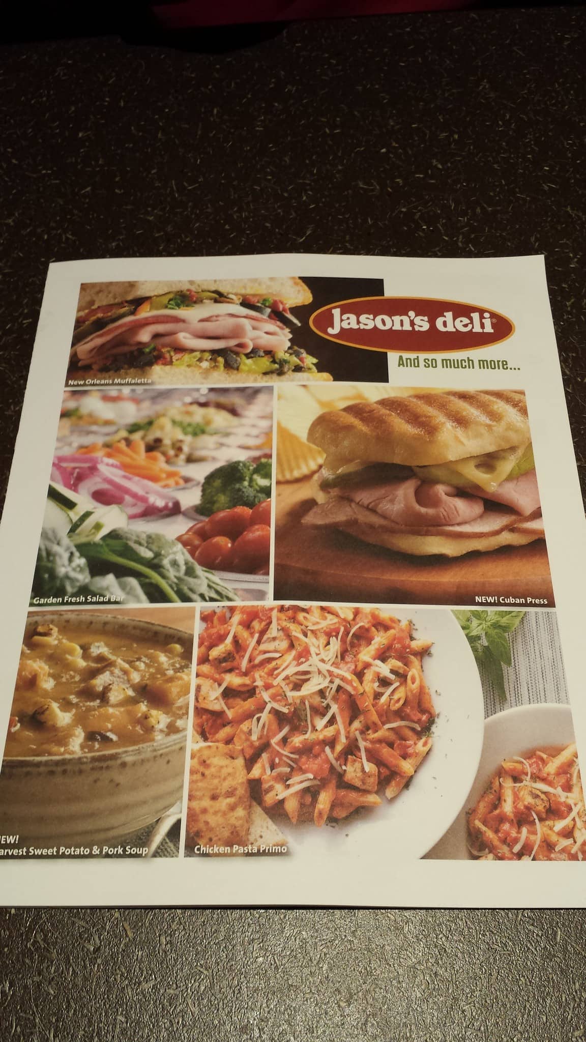 Menu at Jason's deli restaurant, Rockford