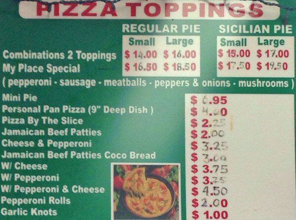 Menu at My Place Family Pizza restaurant, Yonkers