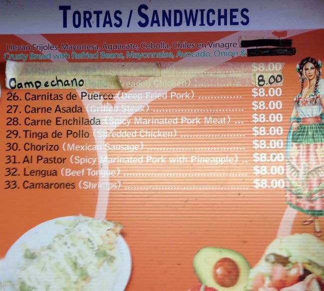 Menu at Taqueria La Prima restaurant, Philadelphia