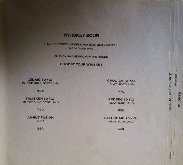 Menu at Mandalay pub & bar, Makati