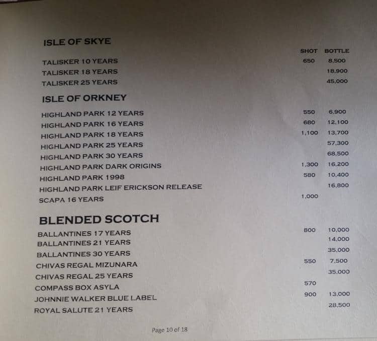 Menu at Mandalay pub & bar, Makati