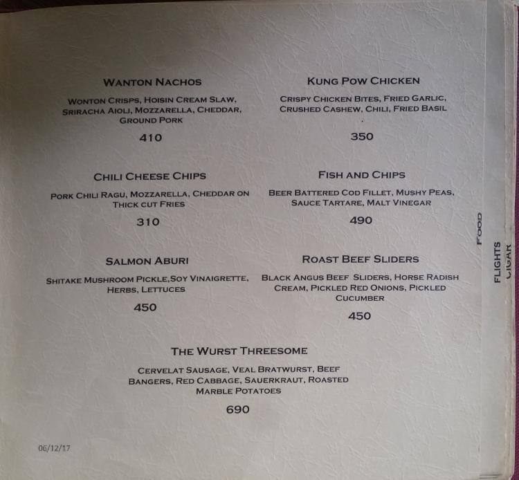 Menu at Mandalay pub & bar, Makati