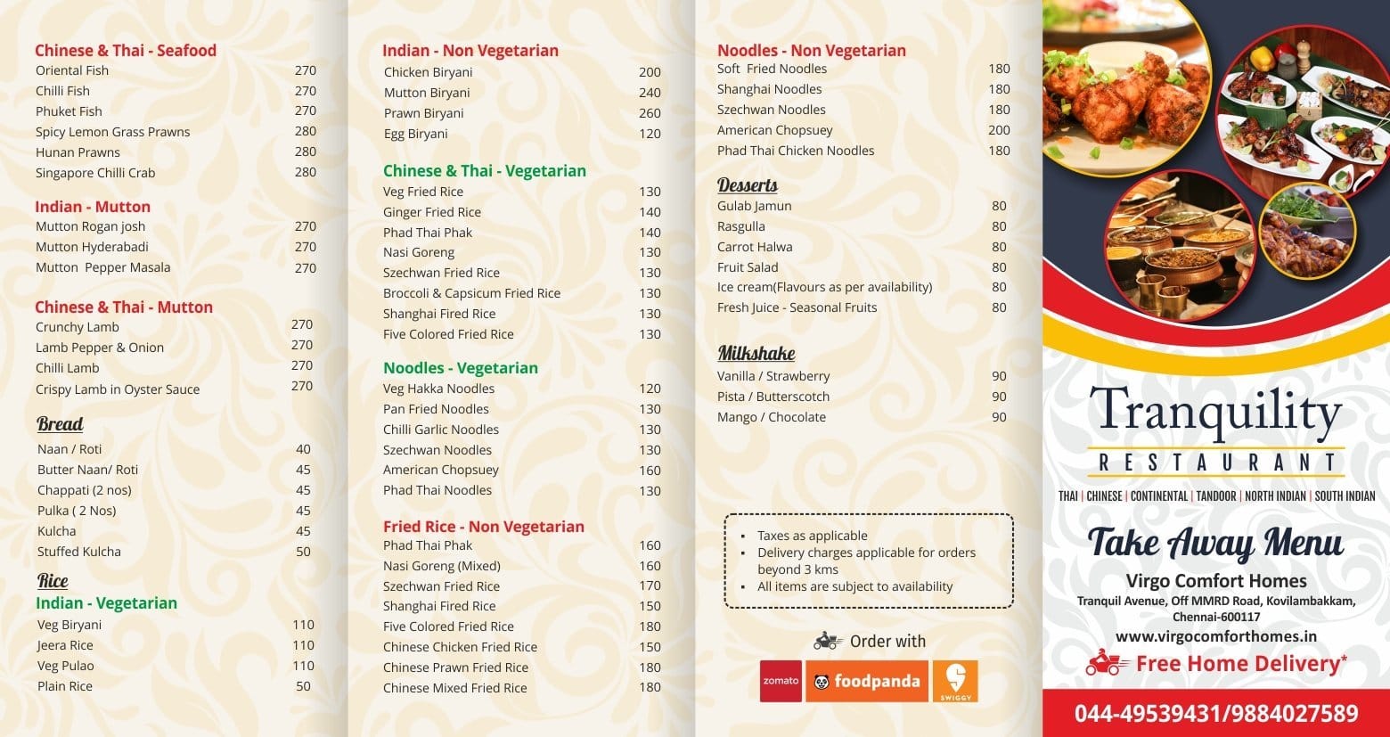 Tranquility Multi cuisine Restaurant Menu - Zomato