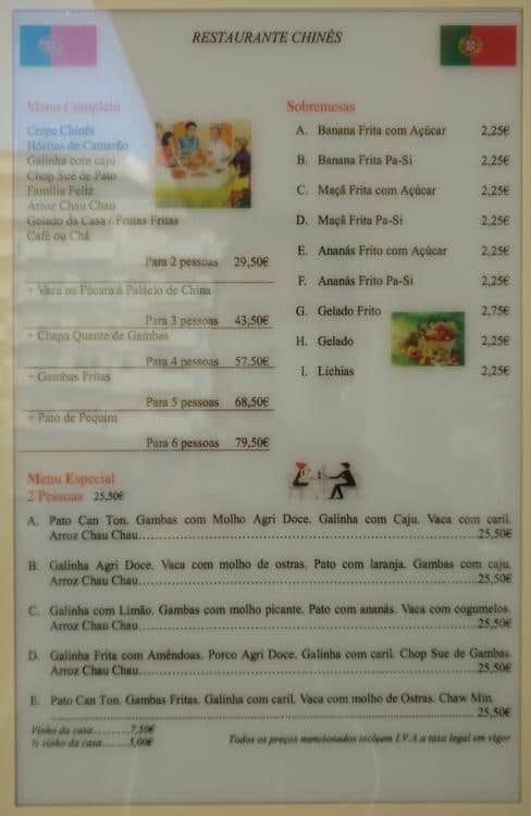 Menu em RESTAURANTE CHINES LONG XING, Armação de Pêra