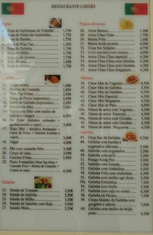 Menu em RESTAURANTE CHINES LONG XING, Armação de Pêra