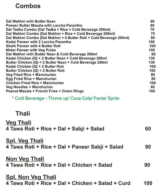 Menu at Doon Foods, Dehradun