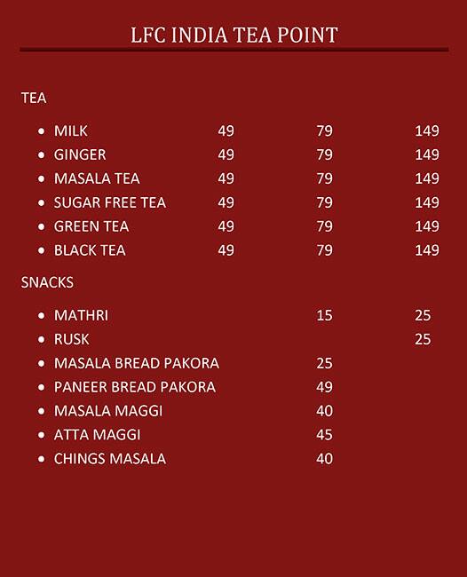 Menu of LFC India Tea, Sector 37, Gurgaon