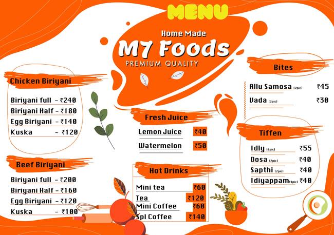 Menu of M7 Foods, Kodambakkam, Chennai