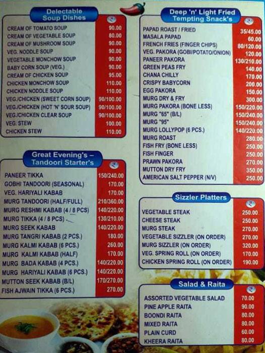 Menu of Break 'N' Bite, IIT Kharagpur, Kharagpur