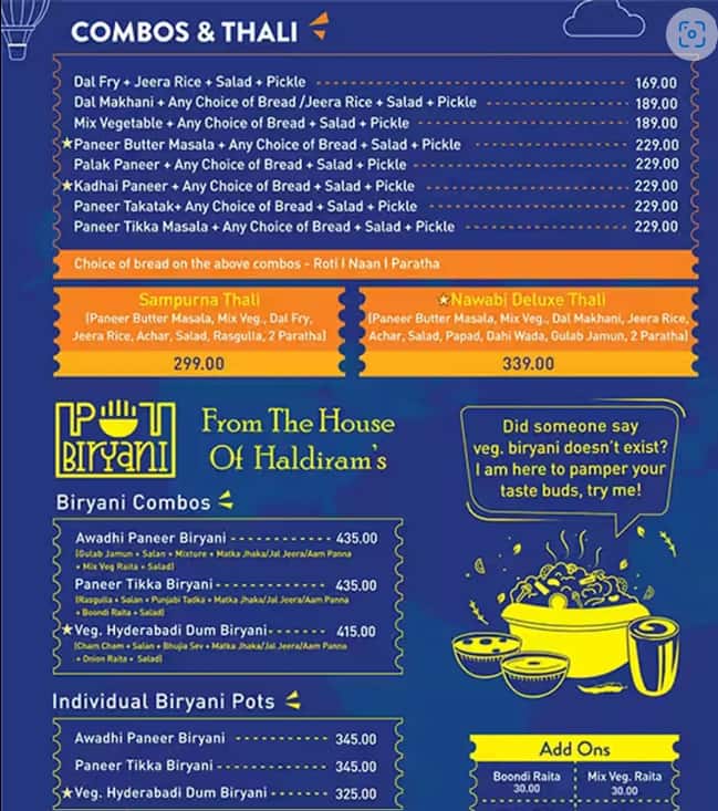 Menu of Haldiram's Restaurant, Whitefield, Bangalore