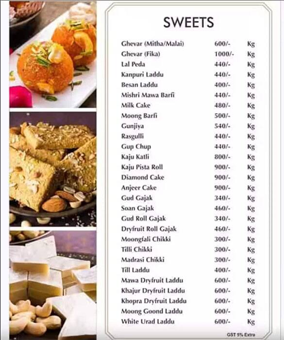 Menu of Falahaar & Kota Kachori, Indiranagar, Bangalore