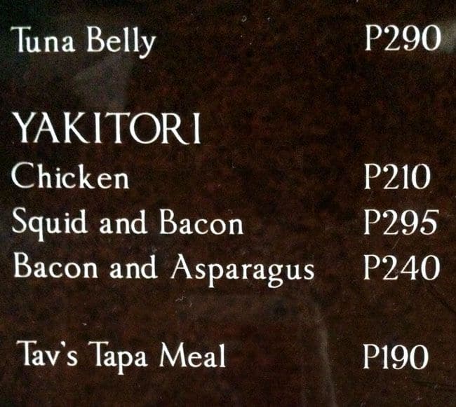 Menu at Tavern Asia Restaurant, Parañaque