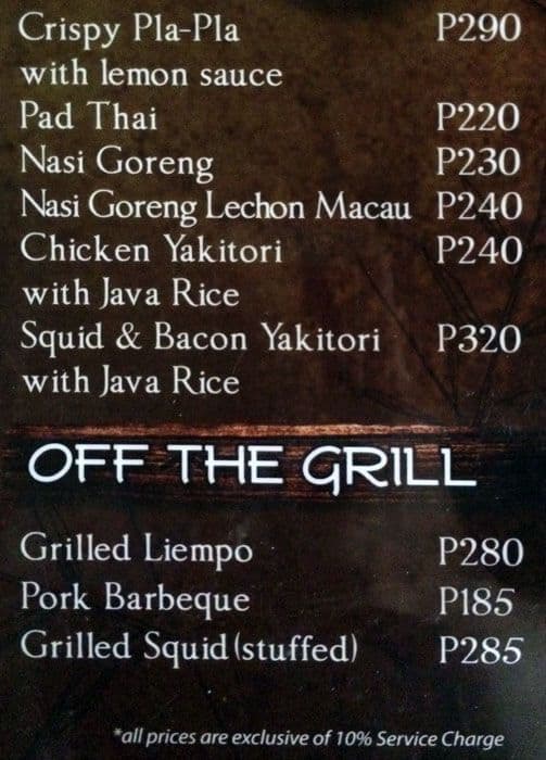 Menu at Tavern Asia Restaurant, Parañaque