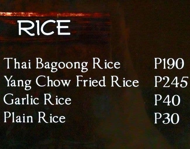 Menu at Tavern Asia Restaurant, Parañaque