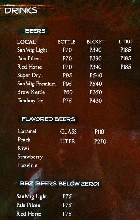 Menu at Tavern Asia Restaurant, Parañaque