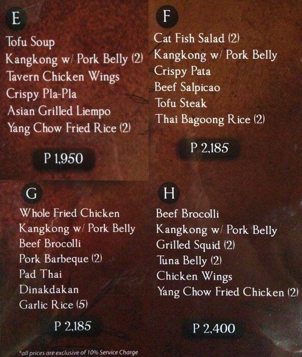 Menu at Tavern Asia Restaurant, Parañaque