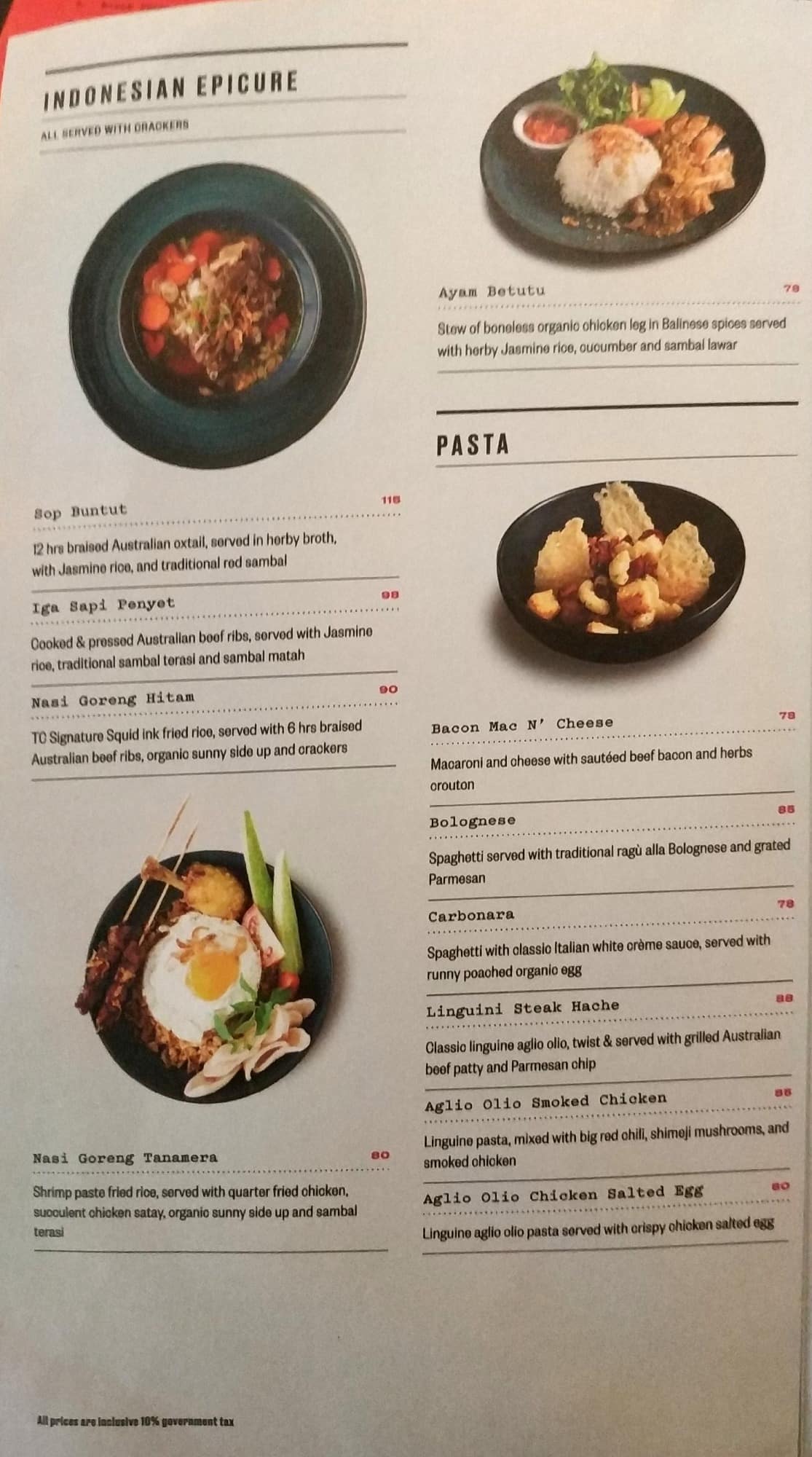 Menu at Tanamera Coffee Plaza Indonesia cafe, Jakarta