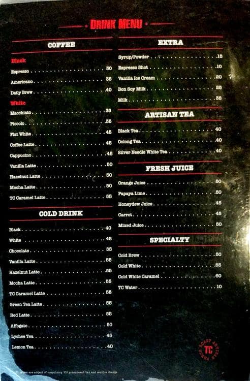 Menu at Tanamera Coffee Ahmad Dahlan cafe, Jakarta