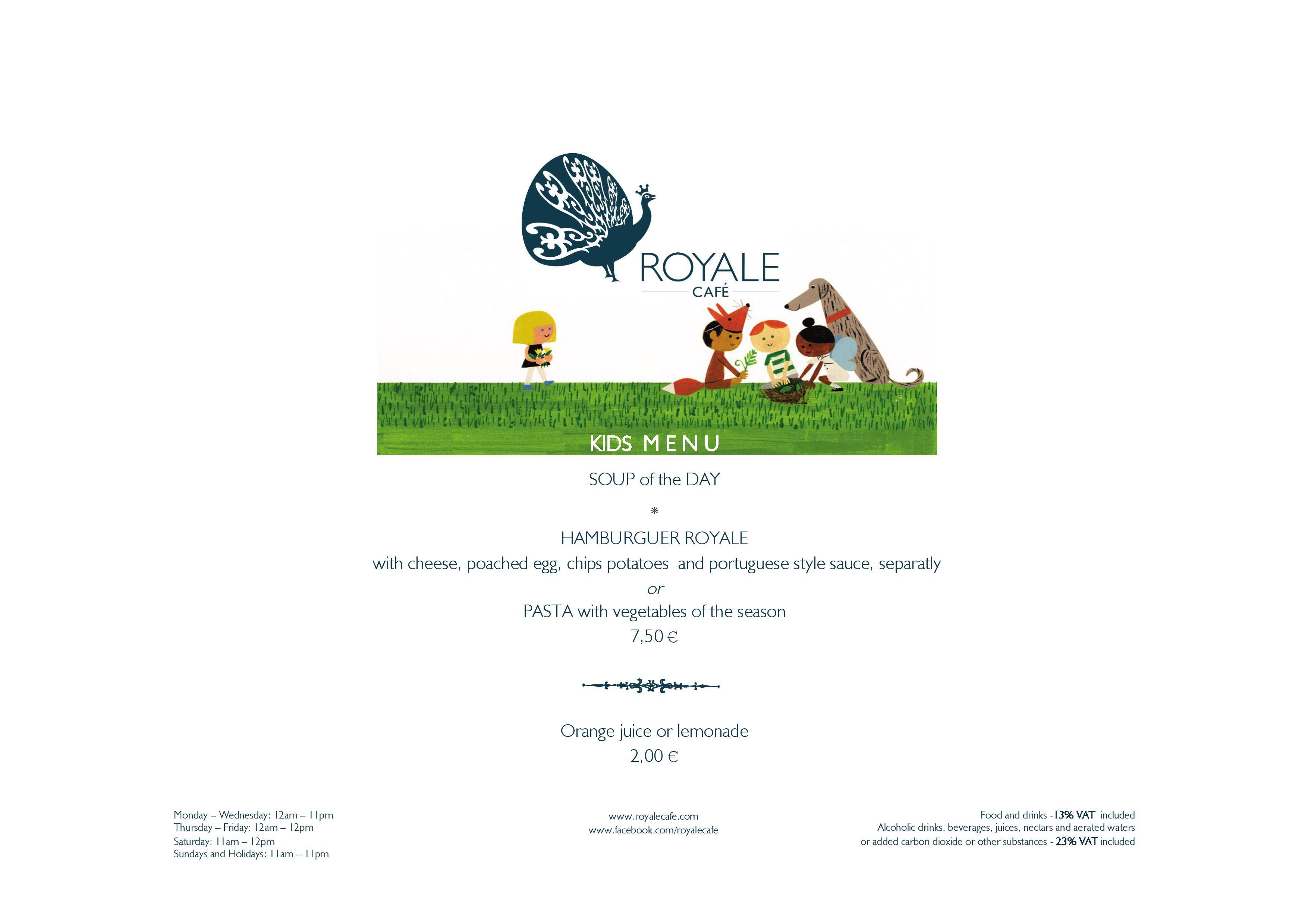 Menu at Royale Café, Lisbon