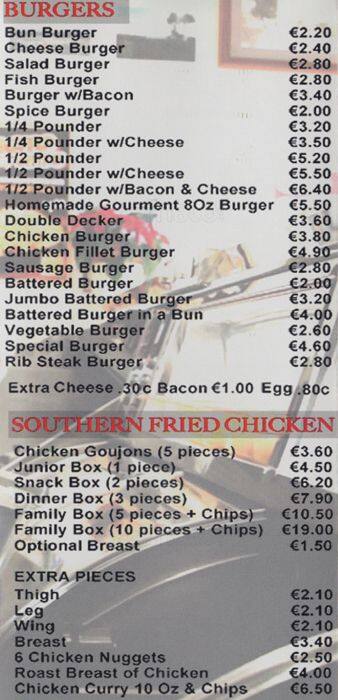 Menu at The Little Chip Inn pizzeria, Rush