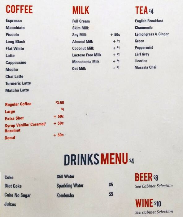 Menu at Luxe Bar, Bondi Junction, Food Court Westfield