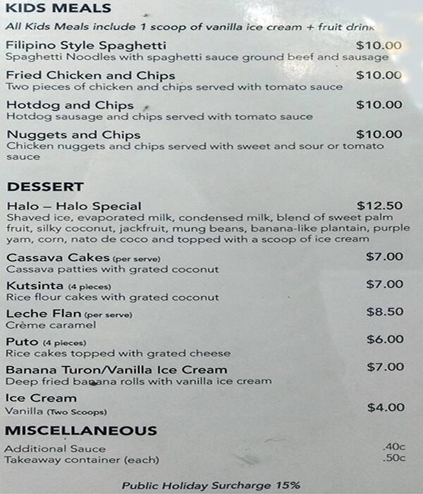 Menu at Coco Mango restaurant, Redcliffe