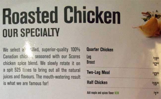 Menu at Scores restaurant, Ottawa, 150 Trainyards Dr