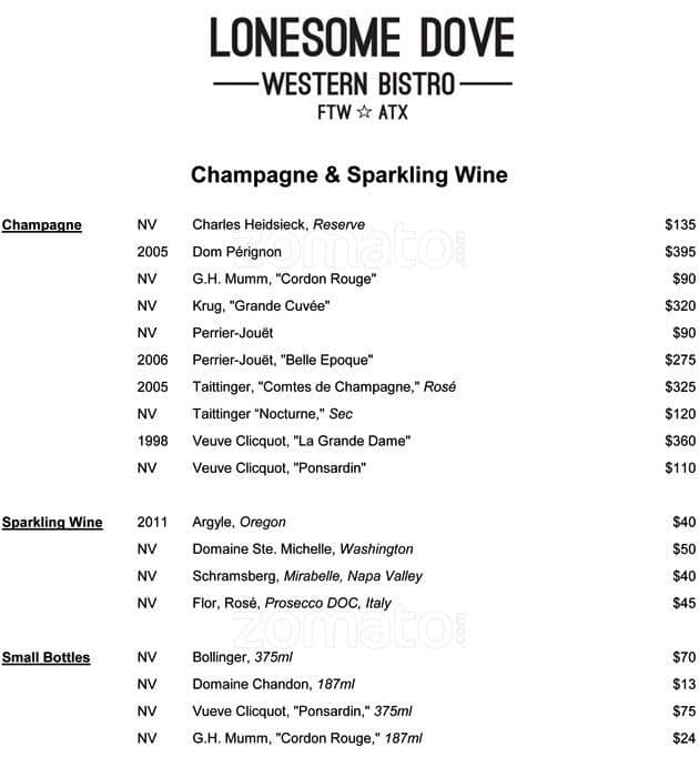 Menu at Lonesome Dove Austin steakhouse, Austin