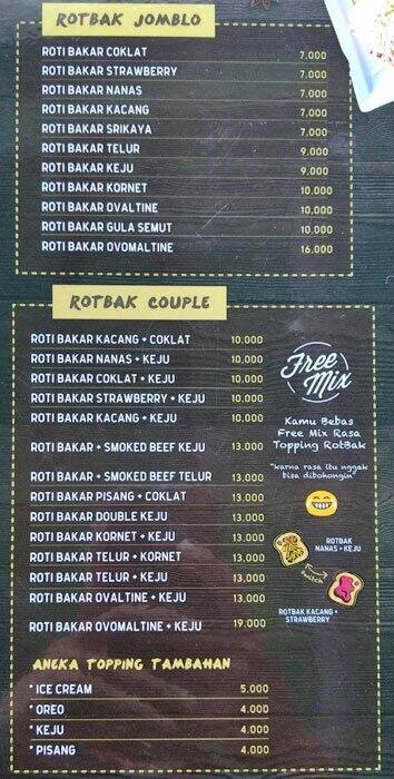 Menu at ROTI BAKAR PAPAY cafe, South Jakarta