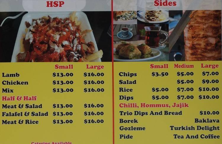 Menu at Springvale Kebab fast food, Springvale