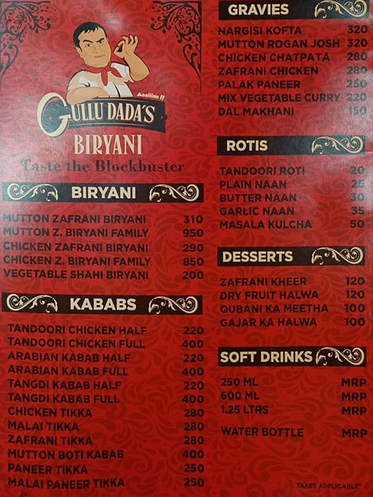 Menu at Gullu Dadas Biryani, Hyderabad, Shop 2