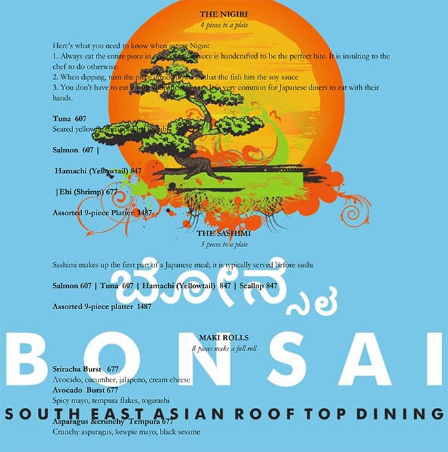Menu of Bonsai, ITPL Main Road, Whitefield, Bangalore