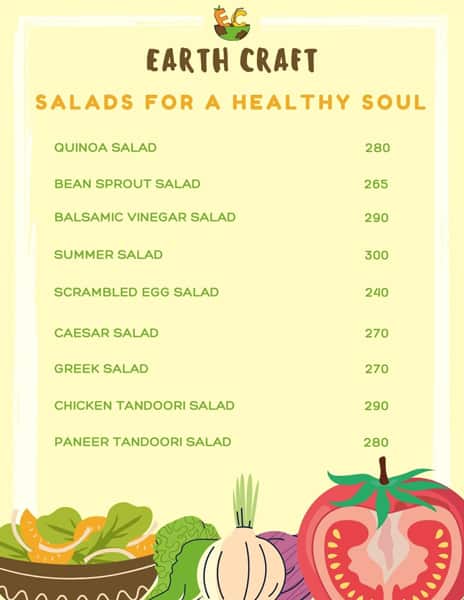 Menu of Earth Craft, Madhapur, Hyderabad