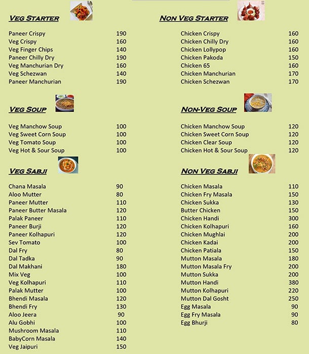 Menu at Udupi Sri Krishna Hotel, Vasai