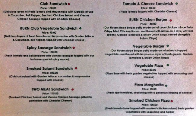Menu at Burn Cafe, Vasai, 7, La -Opala, Behind Stella Petrol Pump ...