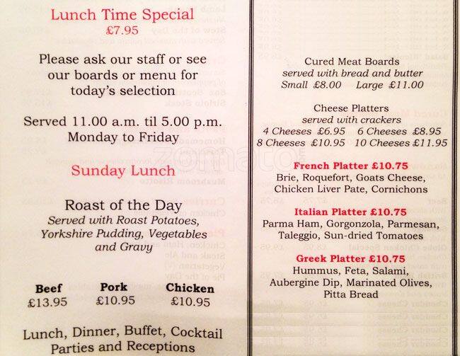 Menu at The Globe pub & bar, London, 37 Bow Street