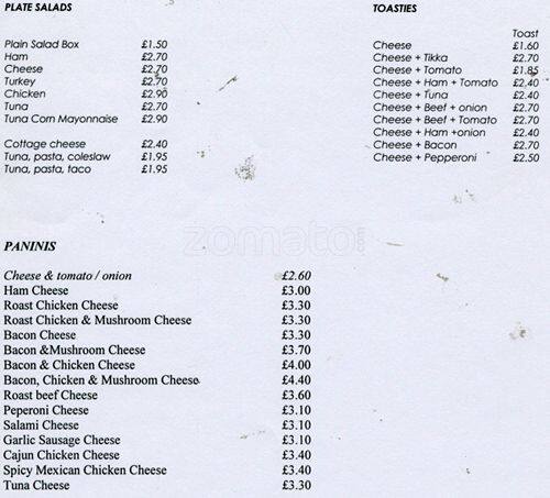 Menu at Nibbles cafe, Manchester