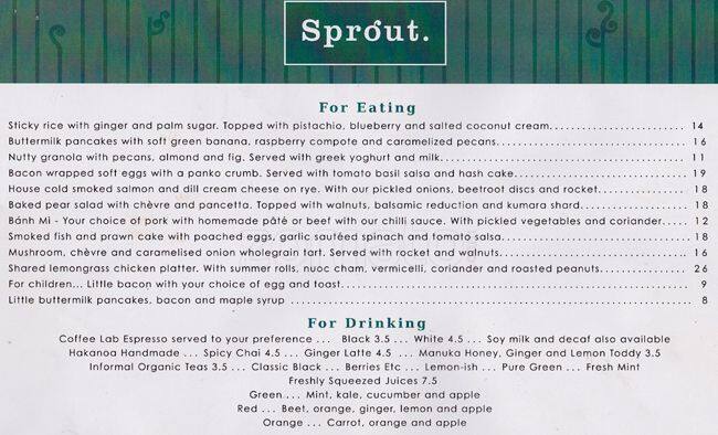 Sprout Menu, Menu for Sprout, Mt Albert, Auckland - Menumania/Zomato