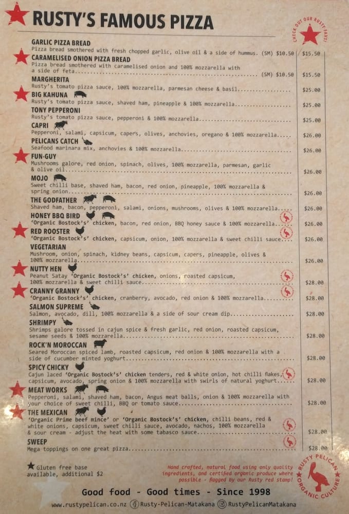 Menu at Rusty Tui Sports Bar, Matakana