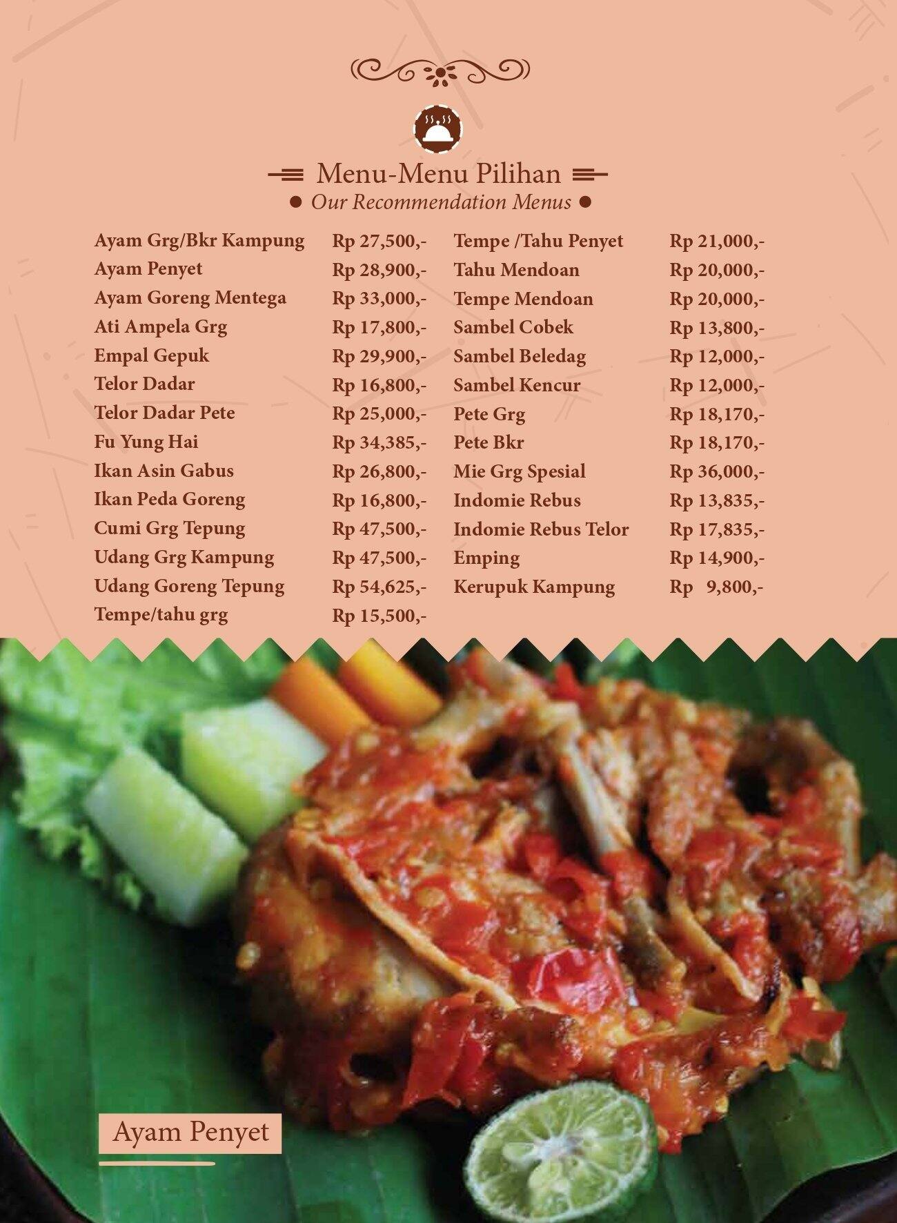 Menu at RM Bumi Nini, Leuwimalang