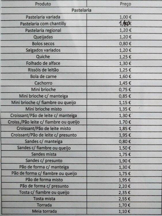 Menu at Arcádia pub & bar, Portugal
