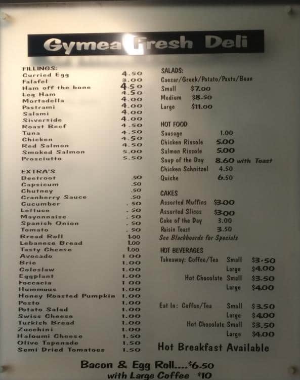 Menu at Gymea Fresh Deli cafe, Gymea