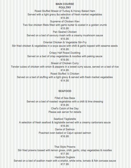 Menu at THE TREETOP RESTAURANT, Clondalkin