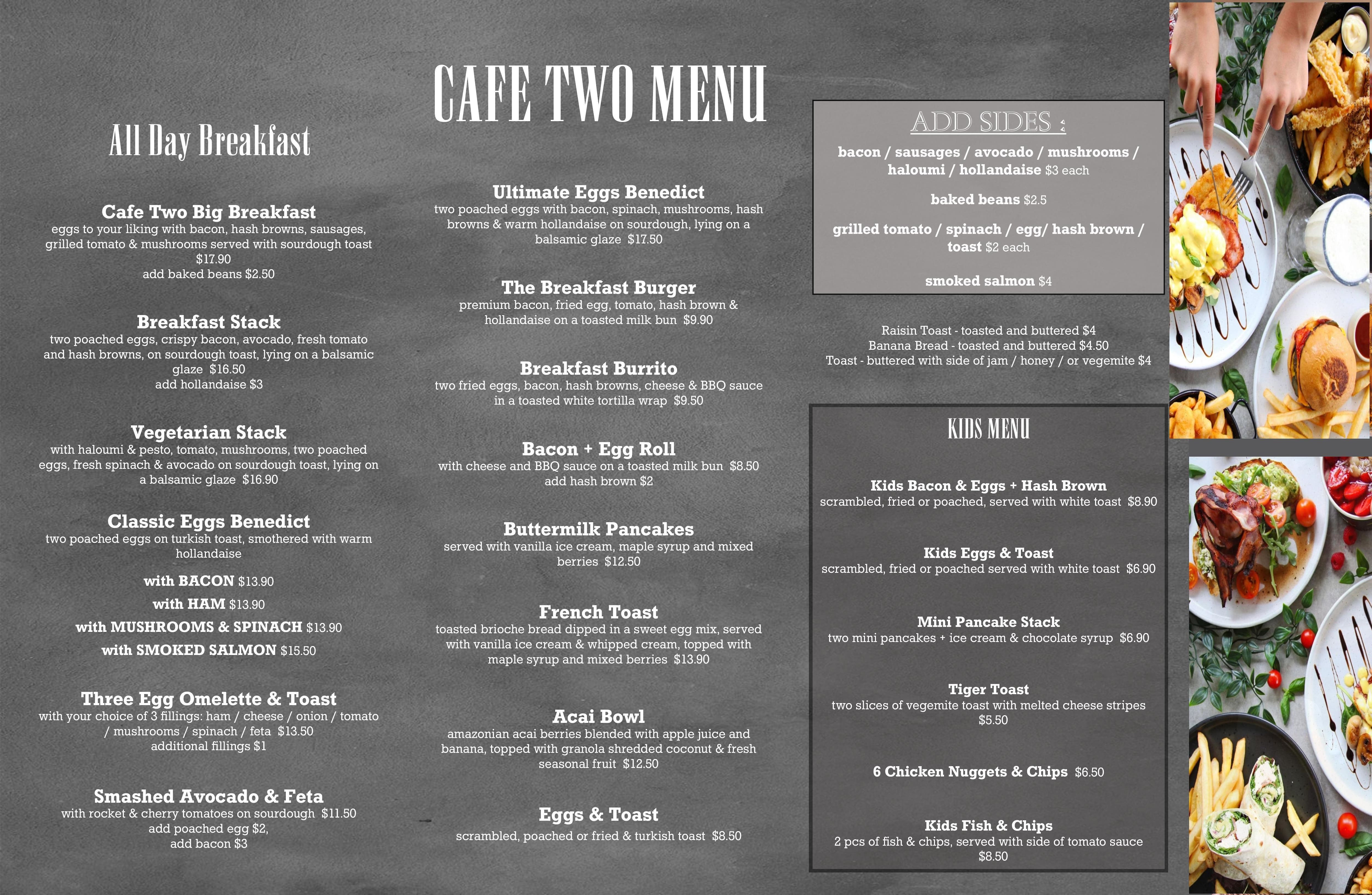 Menu at Cafe Two Coomera, Upper Coomera
