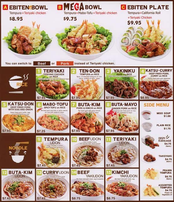 Ebi Ten menu, Menu restauracji Ebi Ten, Yaletown, Vancouver ...