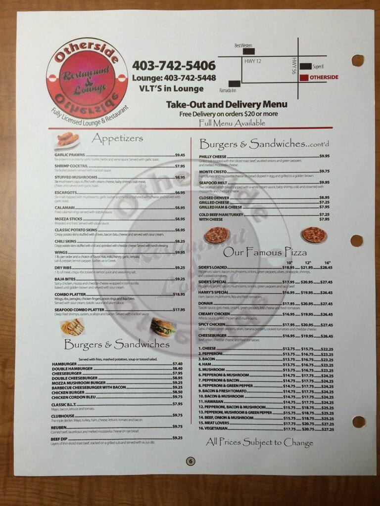 Menu at The Other Side Family Restaurant, Stettler